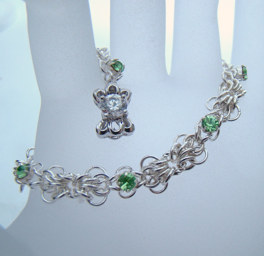 Butterfly Chain Mail Bracelet With Green Rhinestones - Etsy
