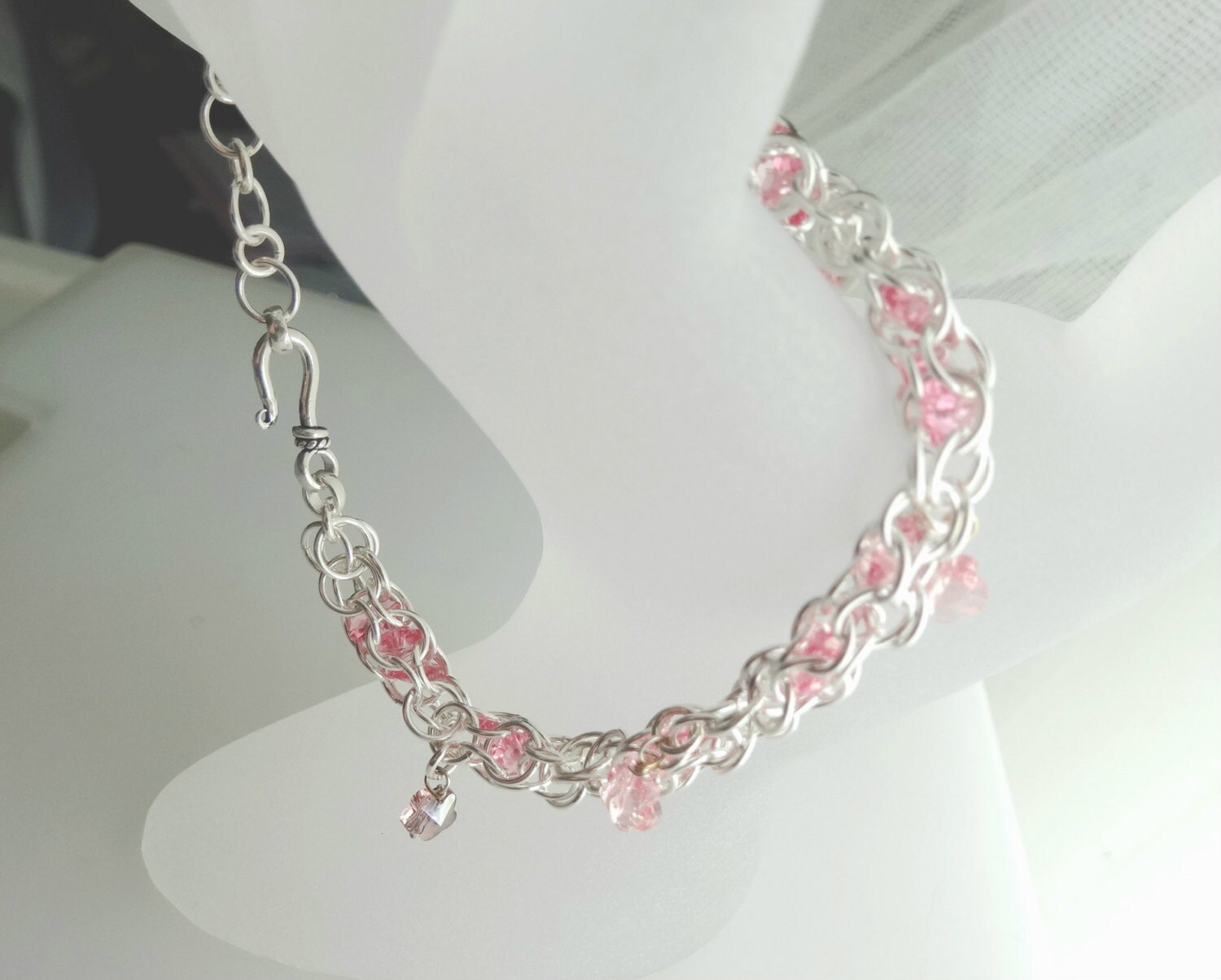 Sterling Silver Captive Flower Chainmail Bracelet - Etsy