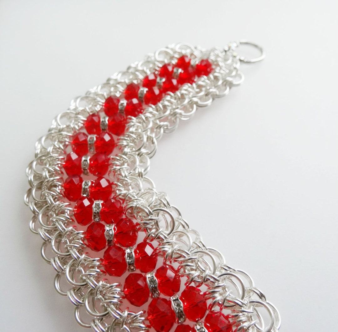 Red Crystal Chain Mail Bracelet - Etsy