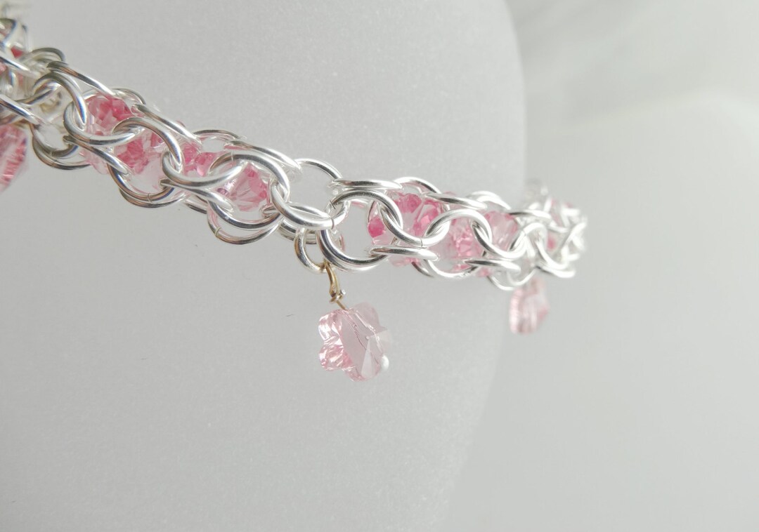 Sterling Silver Captive Flower Chainmail Bracelet - Etsy