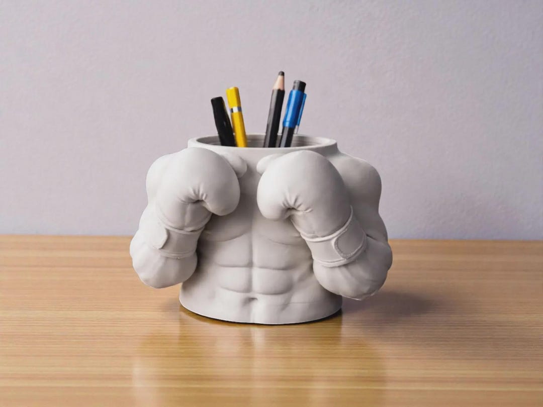 Boxing Bust Pen Holder STL File for 3D Printing, Boxer Desk Organizer ...