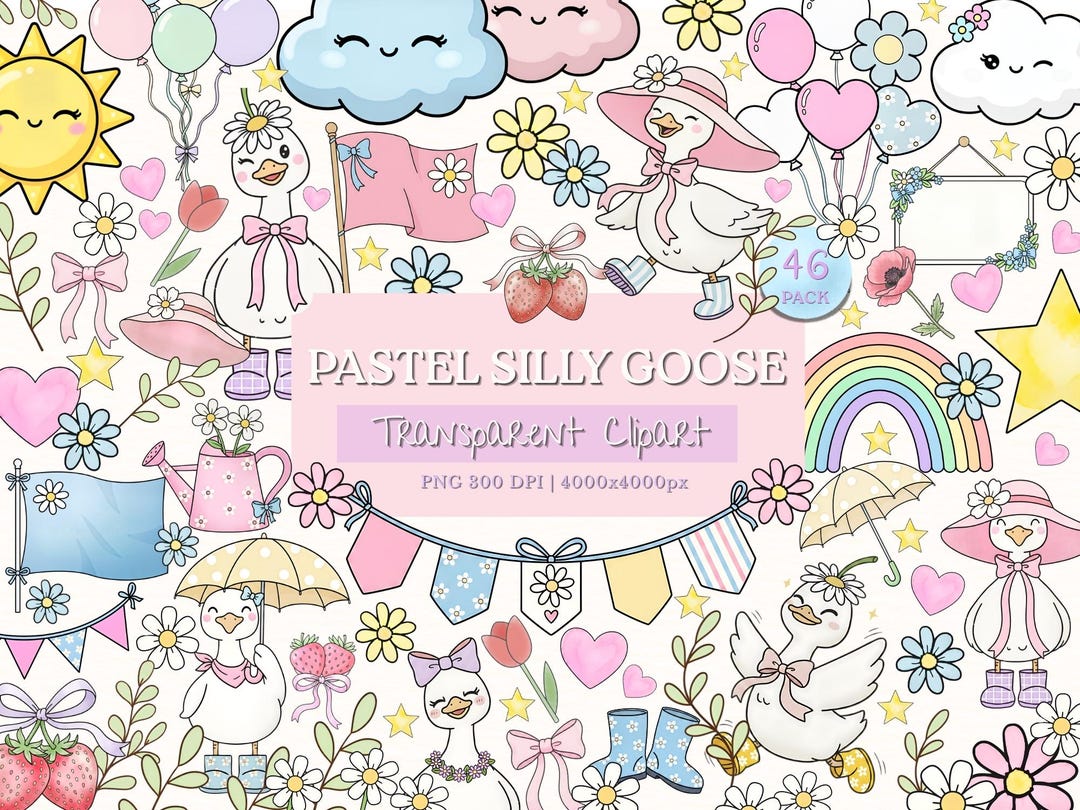 Pastel Goose Clipart Bundle PNG With Cute Silly Kawaii Geese, Perfect ...