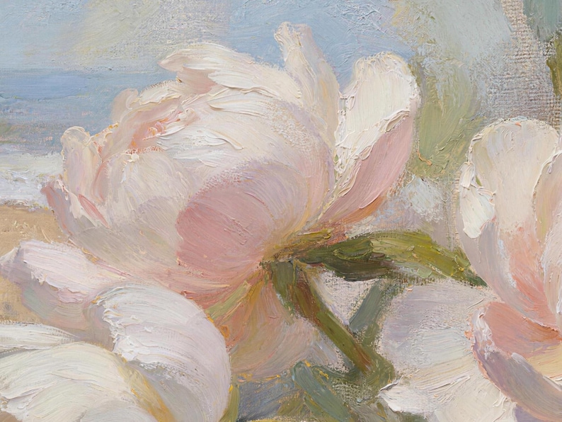 Samsung Frame TV Art Soft Peony Painting Coastal Floral Landscape ...