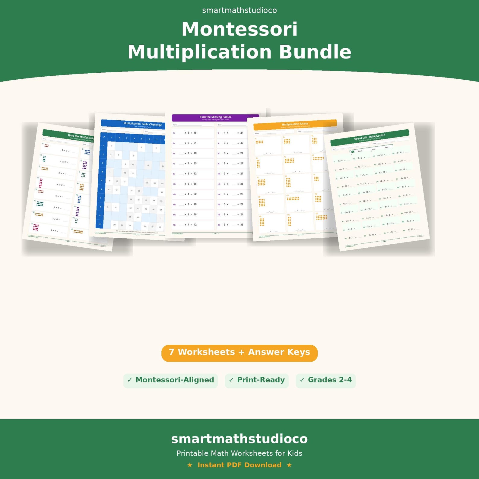 Montessori Multiplication Worksheets Bundle: Nature Edition Math ...