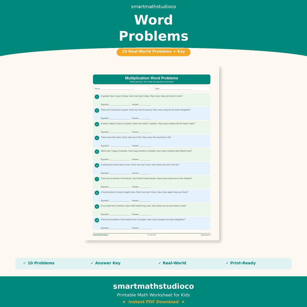 Multiplication Word Problems Worksheet, Real-world Math Practice (PDF ...