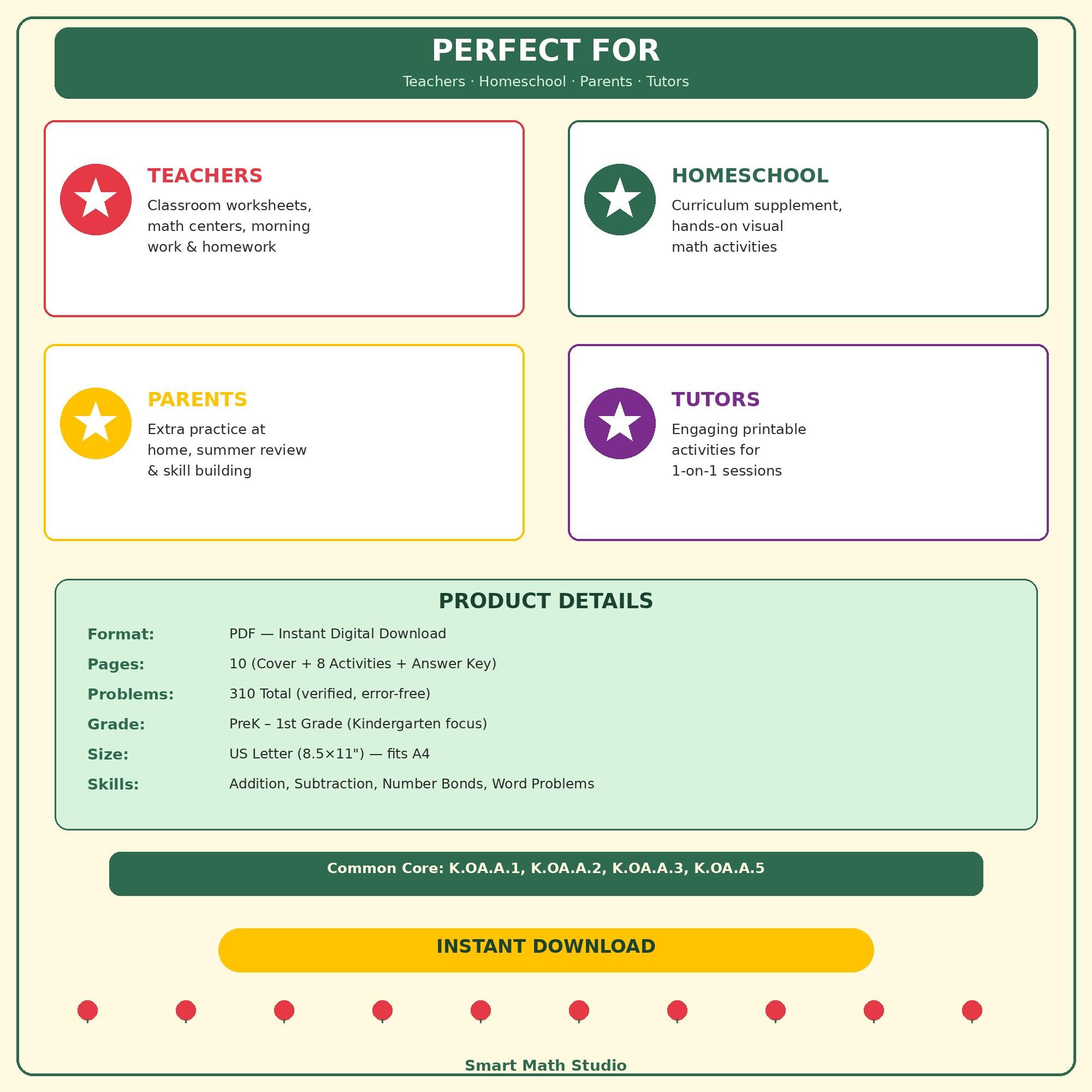 Kindergarten Math Worksheets: Addition Subtraction Bundle (nature ...