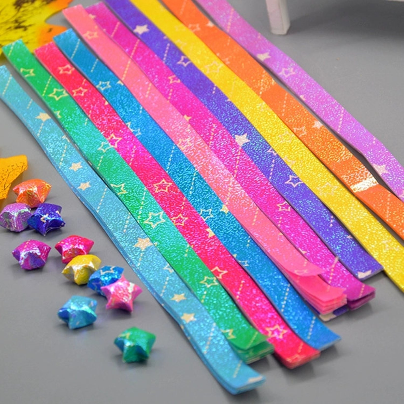 Rainbow Pearlescent Shooting Star Origami Lucky Star Paper Strips Star ...