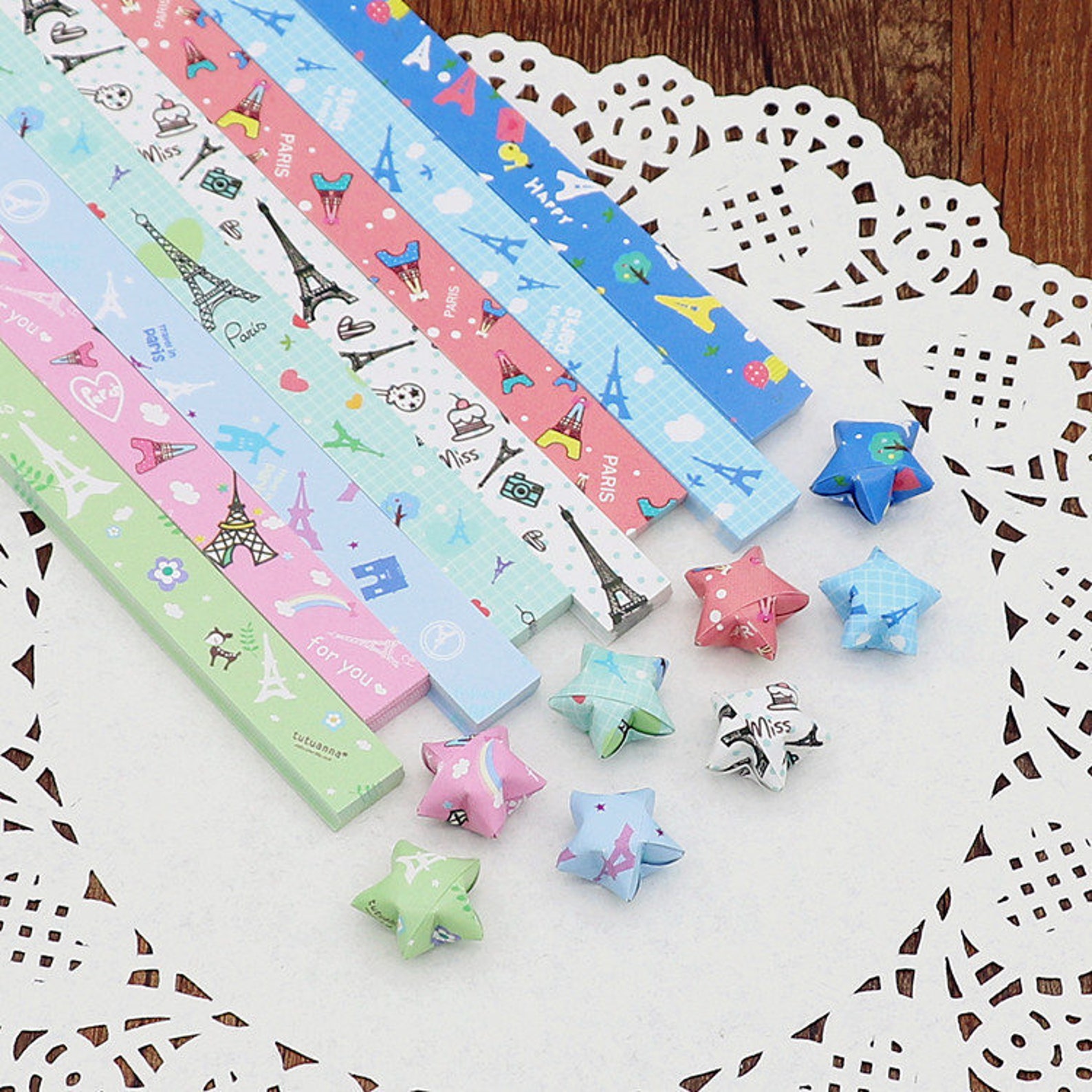 Origami Lucky Star Paper Strips Tower Mixed Designs Star | Etsy