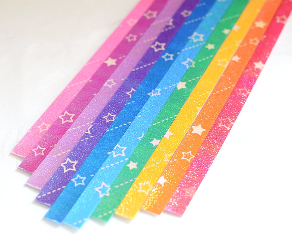 Rainbow Pearlescent Shooting Star Origami Lucky Star Paper Strips Star ...