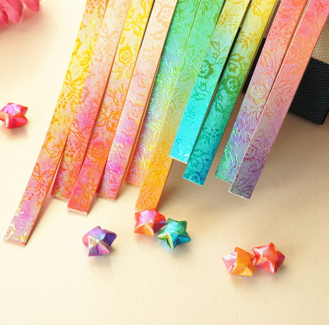 Gradient Pearlescent Floral Origami Lucky Star Paper Strips - Pack of ...