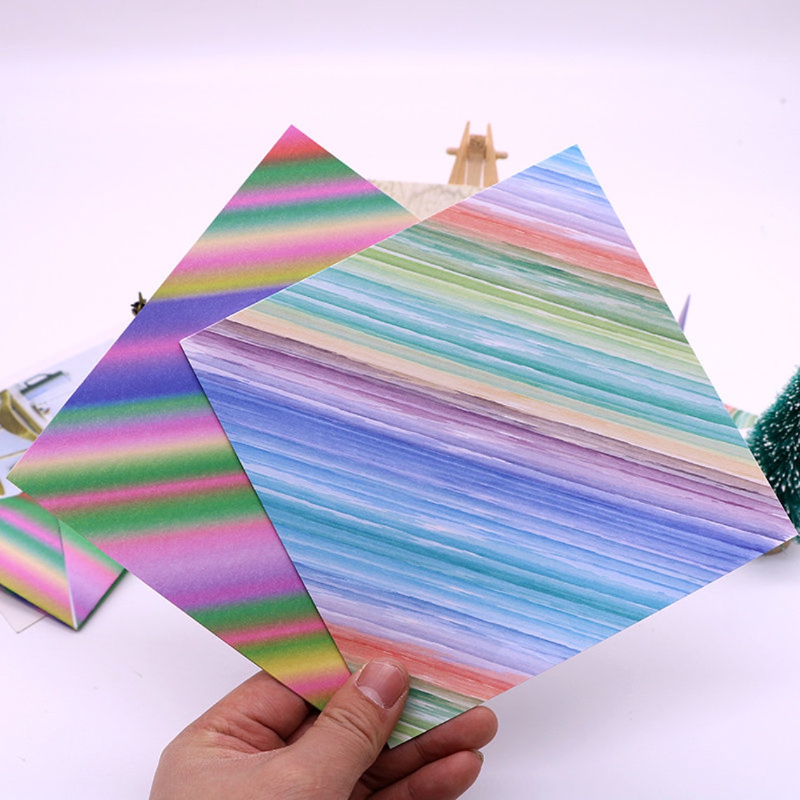 48 Sheets Gradient Striped Origami Square Paper Pack For | Etsy