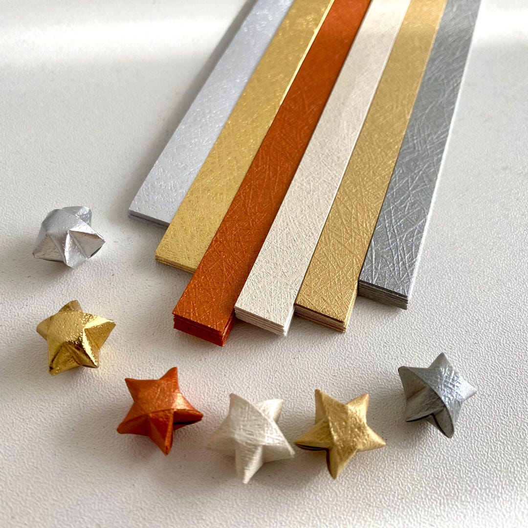 Pearly-lustre Line Embossed Origami Lucky Star Paper Strips - Pack of ...