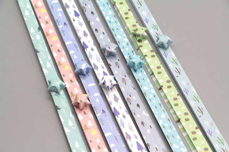 Forest Origami Lucky Star Paper Strips Trees Mixed Designs Star Folding ...