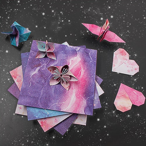 48 Sheets Brilliant Galaxy Origami Square Paper Pack for - Etsy
