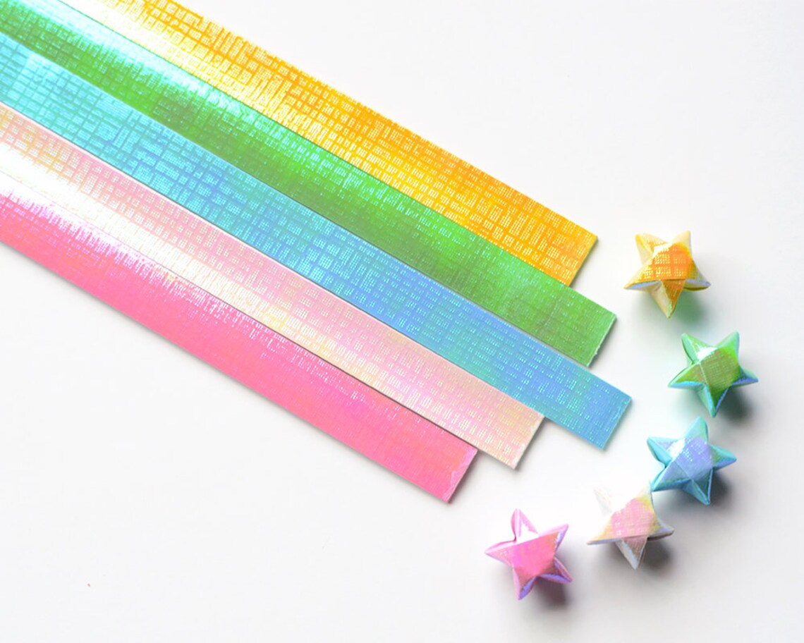 Origami Lucky Star Paper Strips Pearlescent Checks Embossed - Etsy
