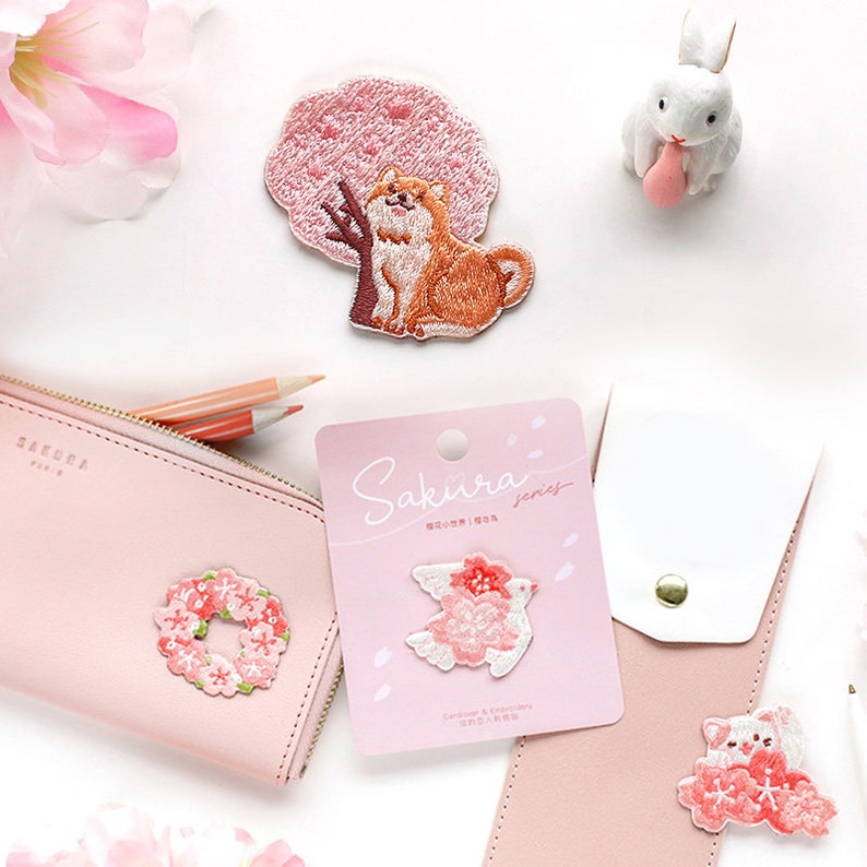 Pink Sakura Embroidered Patches Cherry Blossom Sticker Self - Etsy