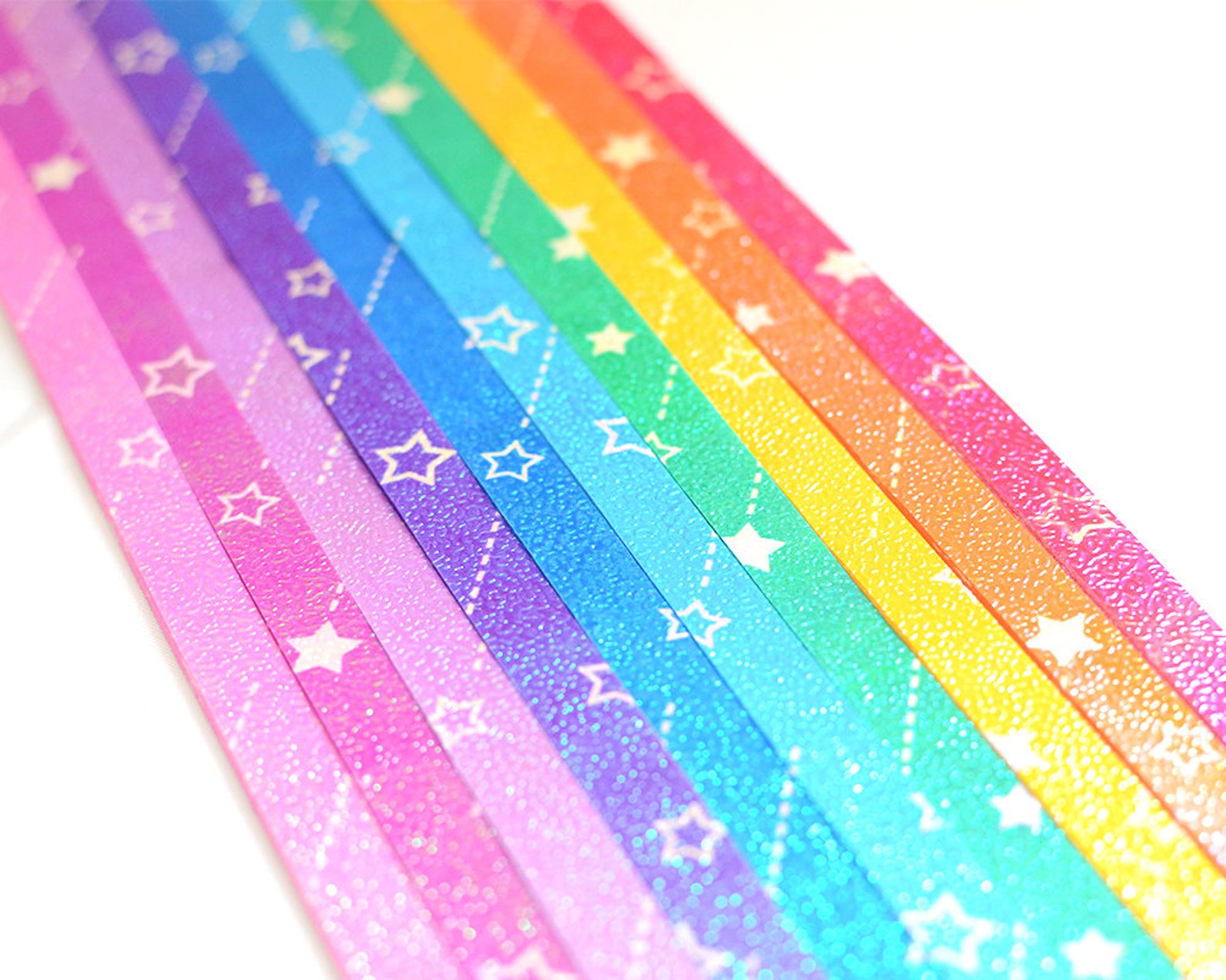 Rainbow Pearlescent Shooting Star Origami Lucky Star Paper Strips Star ...