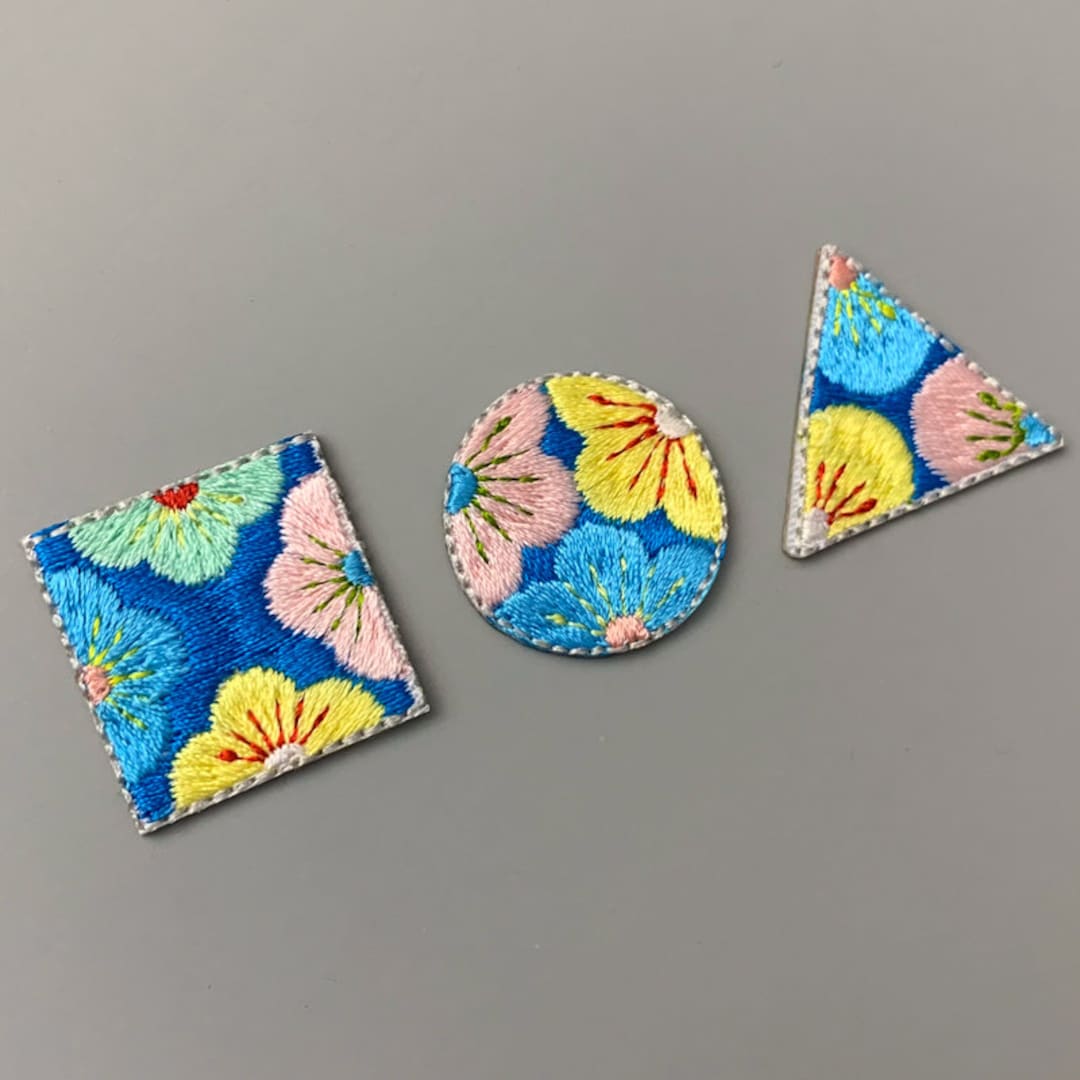 Chinese Flower Embroidered Patches Square Circular Triangle Self ...