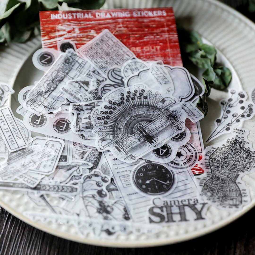 88 Pcs Industrial Drafting Planner Sticker Translucent Die Cut Junk ...