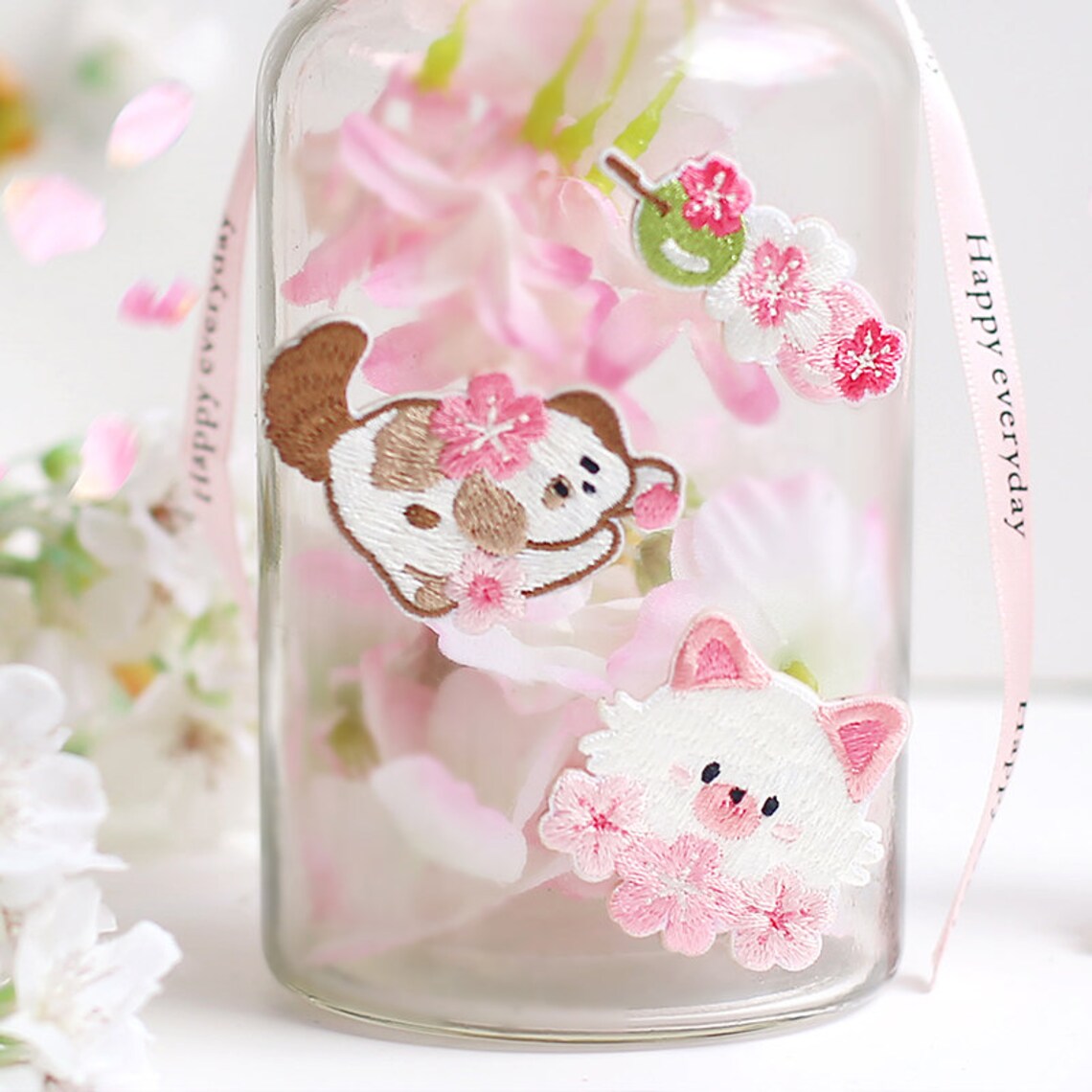 Sakura Animal Embroidered Patches Cherry Blossom Sticker Self Adhesive ...