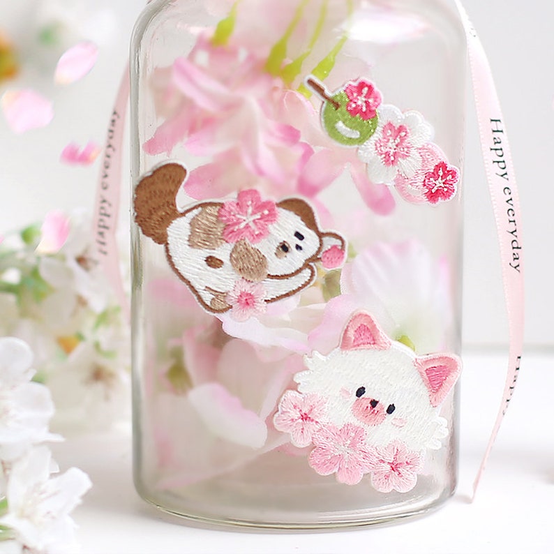 Sakura Animal Embroidered Patches Cherry Blossom Sticker Self - Etsy