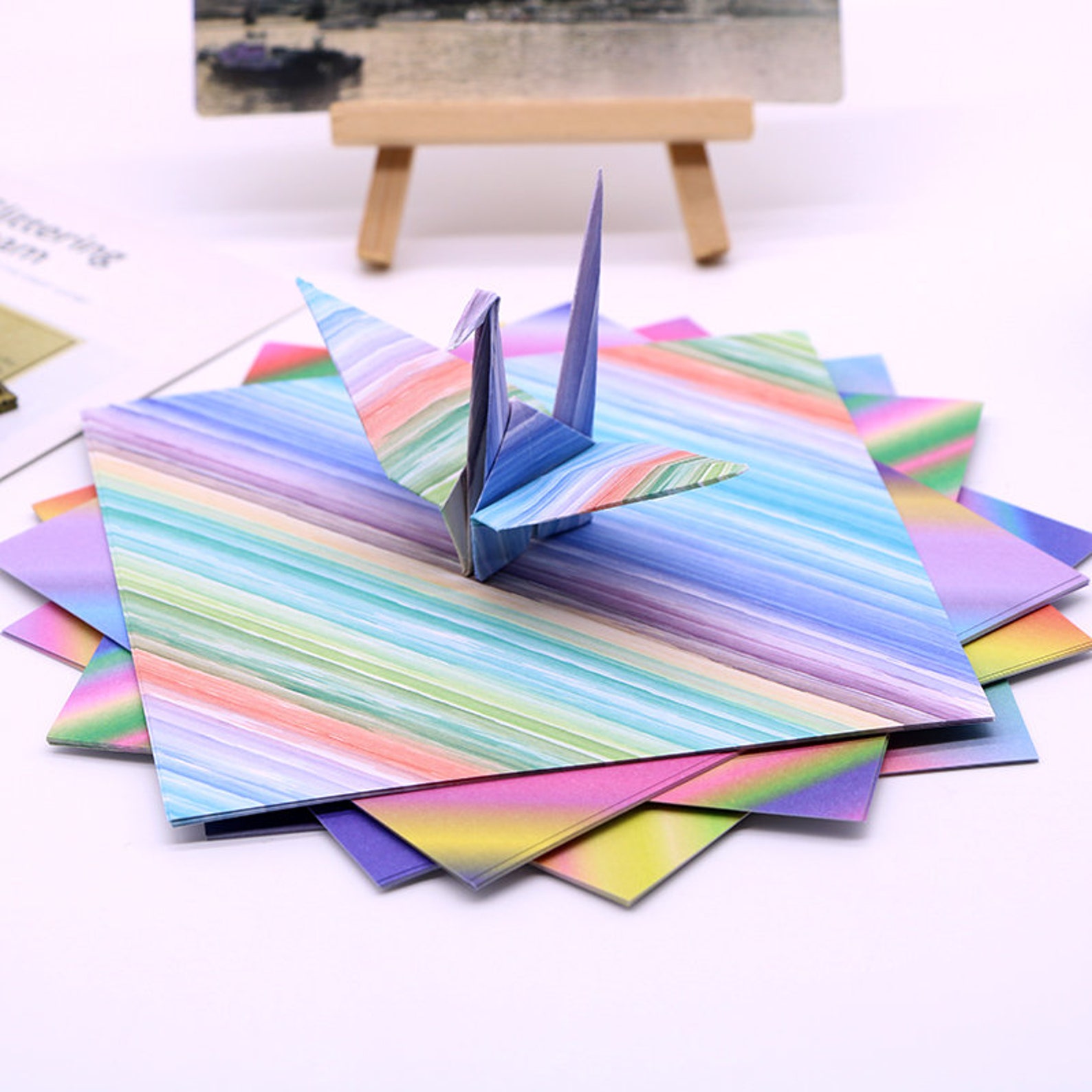 48 Sheets Gradient Striped Origami Square Paper Pack For | Etsy