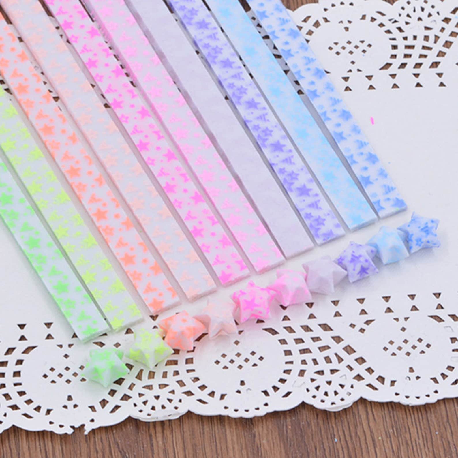 10 Colors Starry Night Vellum Glow in the Dark Origami Lucky Star Paper ...