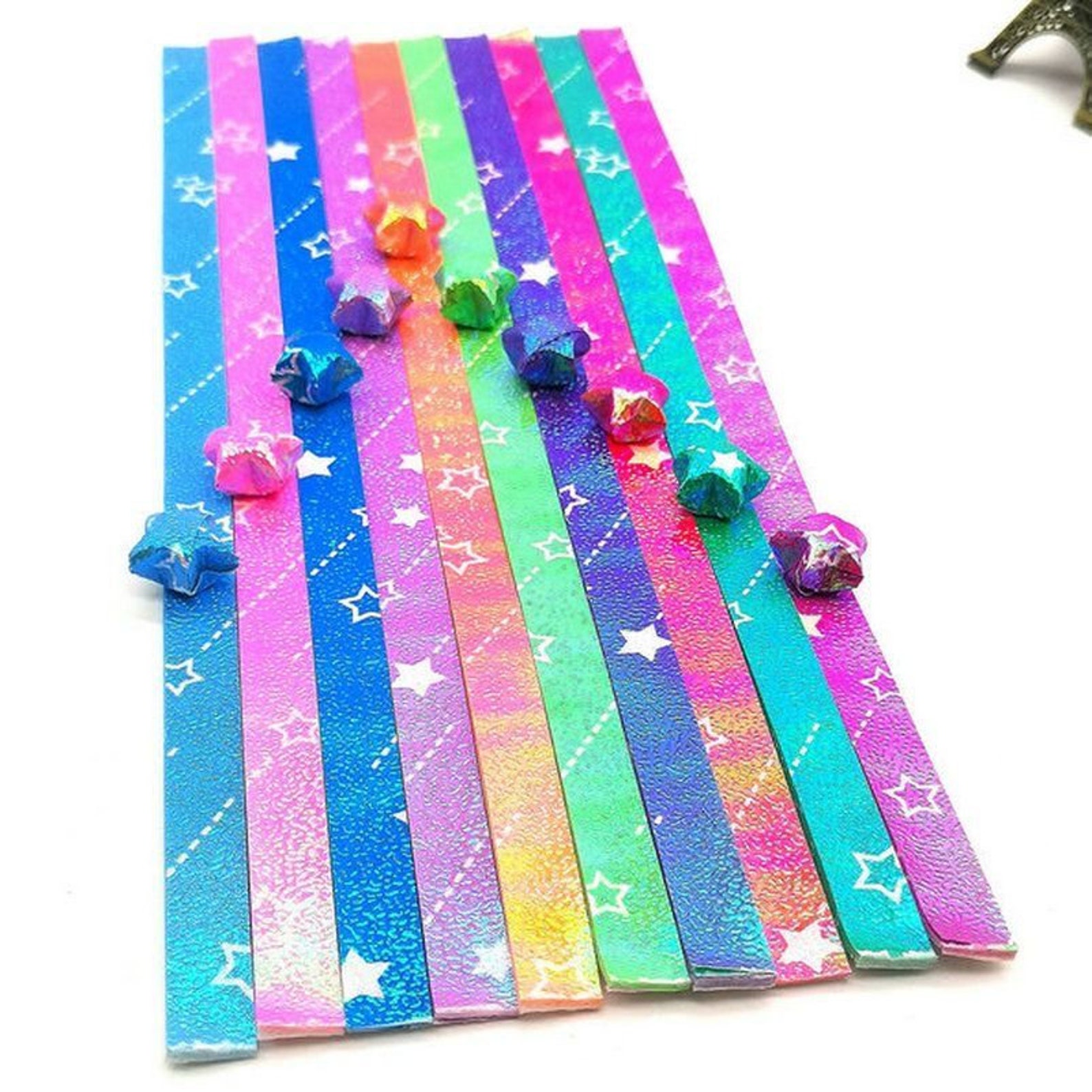Rainbow Pearlescent Shooting Star Origami Lucky Star Paper Strips Star ...