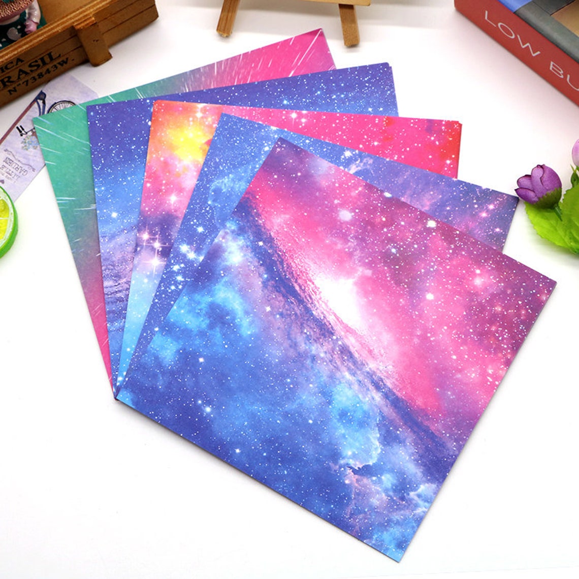48 Sheets Brilliant Galaxy Origami Square Paper Pack for - Etsy