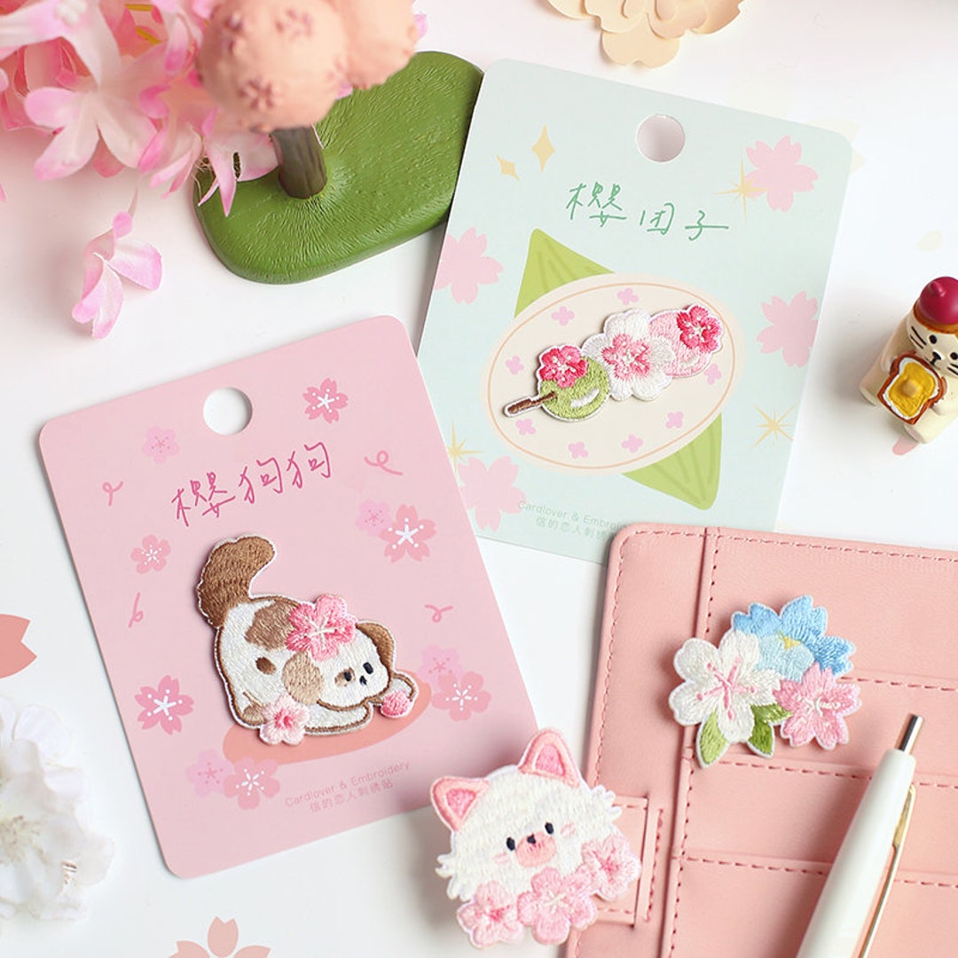 Sakura Animal Embroidered Patches Cherry Blossom Sticker Self Adhesive ...