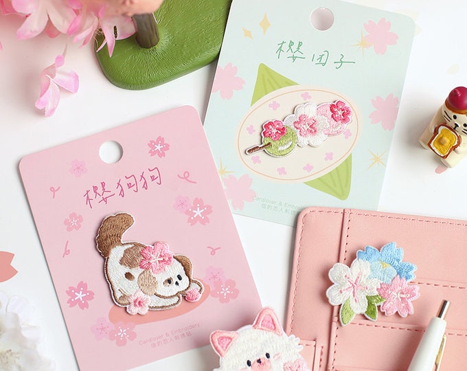 Sakura Animal Embroidered Patches Cherry Blossom Sticker Self - Etsy