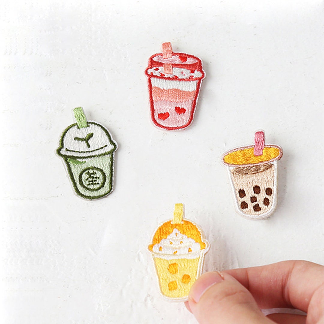 Bubble Tea Embroidered Patches Beverage Sticker Self Adhesive Applique ...