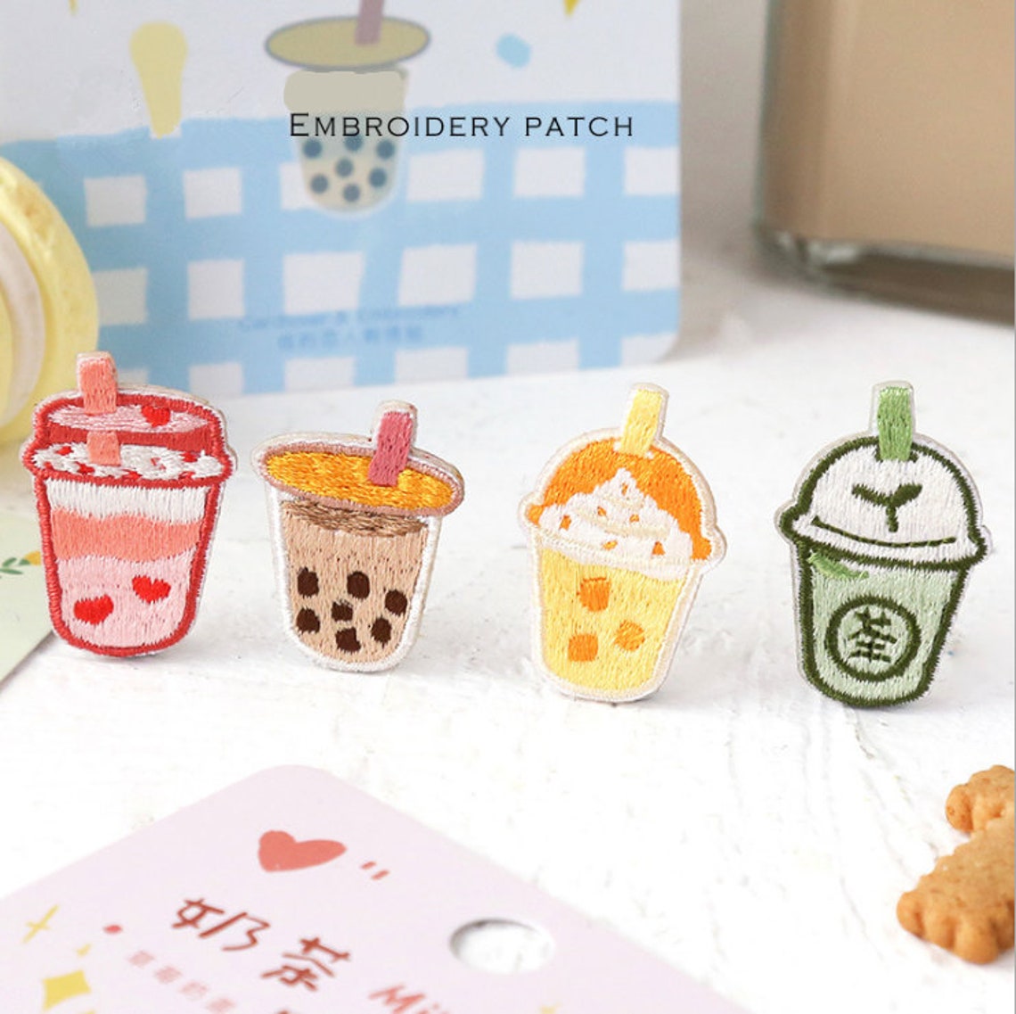 Bubble Tea Embroidered Patches Beverage Sticker Self Adhesive Applique ...