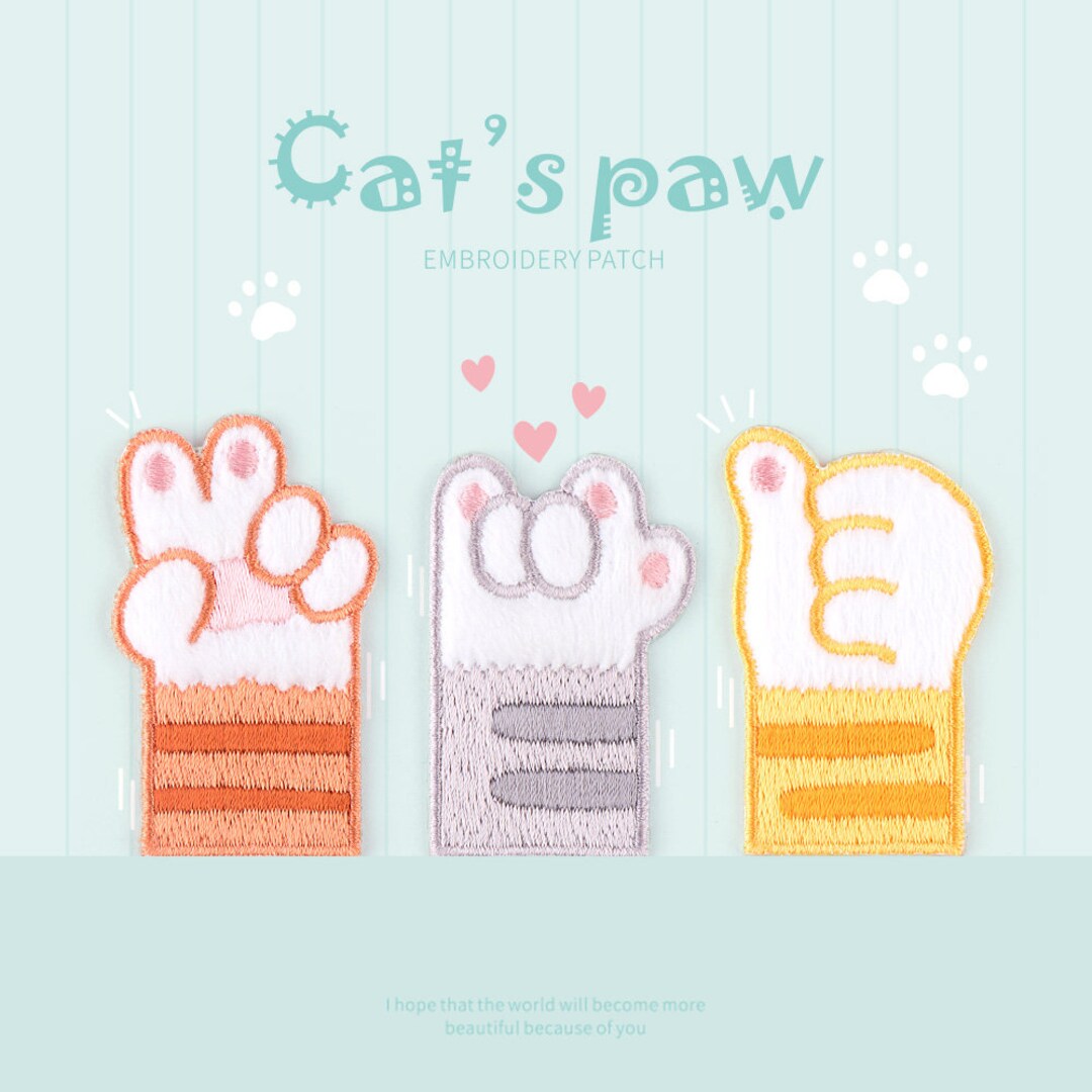 Cat Paw Embroidered Patches Self Adhesive Applique Sign Language Patch ...