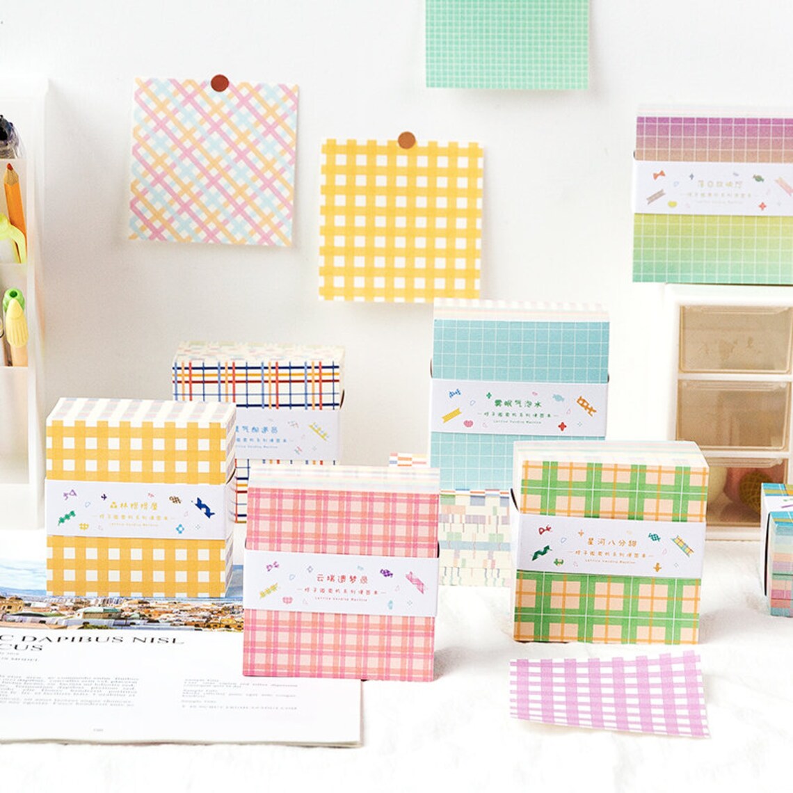 200 Sheets Pastel Checks Scrapbook Origami Square Paper Pack for Craft ...