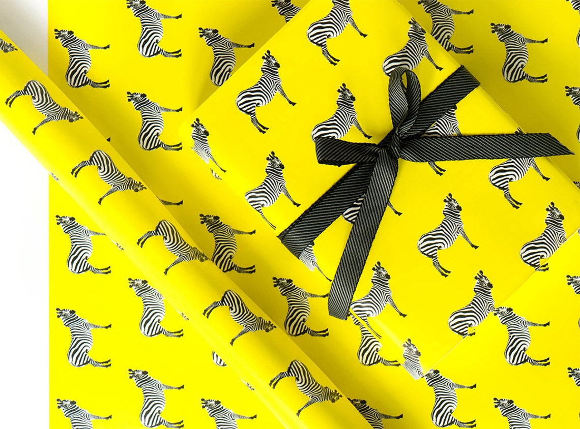 Yellow Zebra Wrapping PaperBirthday Gift WrapCute Animal | Etsy
