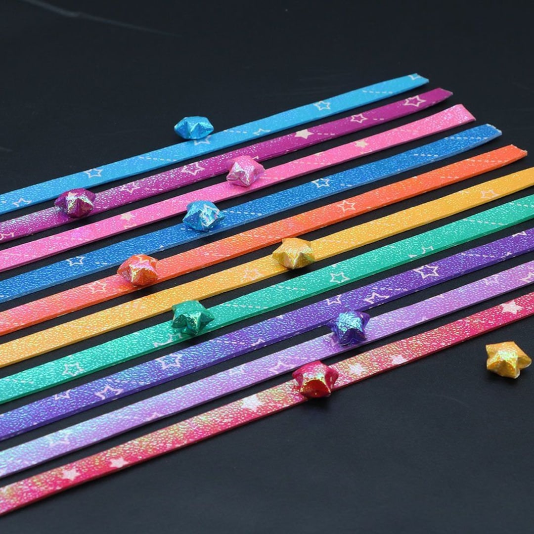 Rainbow Pearlescent Shooting Star Origami Lucky Star Paper Strips Star ...