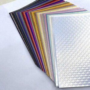 50 Sheets Pearlescent Embossed Assorted Pattern Paper Pack for Craft ...