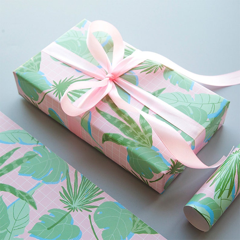 Tropical Plants Wrapping Paperwedding Gift Wrapgreen Leaves - Etsy