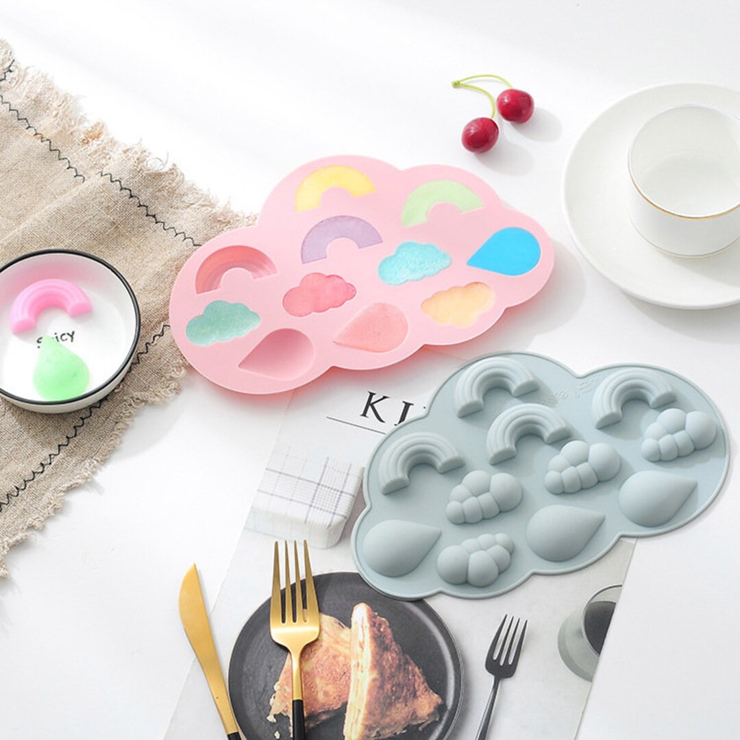 11 Cavities Rainbow Cloud Raindrop Silicone Mold Ice Lattice Candy Mold ...