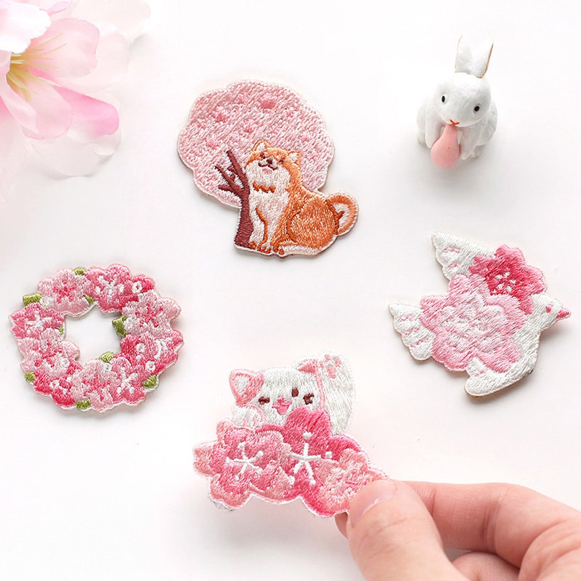 Pink Sakura Embroidered Patches Cherry Blossom Sticker Self - Etsy