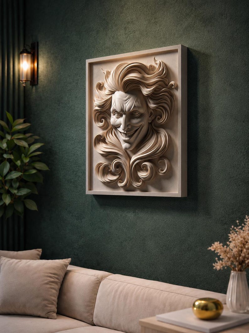Joker Face STL 3D Print File Gothic Relief Wall Art Panel Digital ...