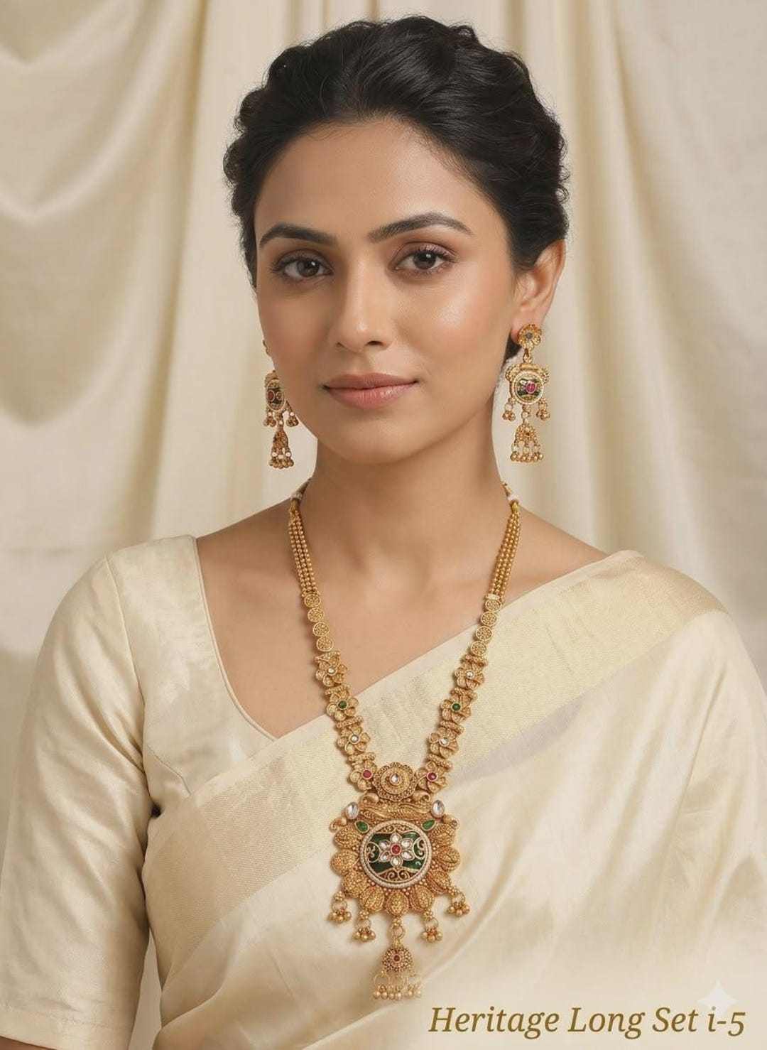 Antique Indian Heritage Long Necklace Set – Gold-plated Meenakari Kemp ...