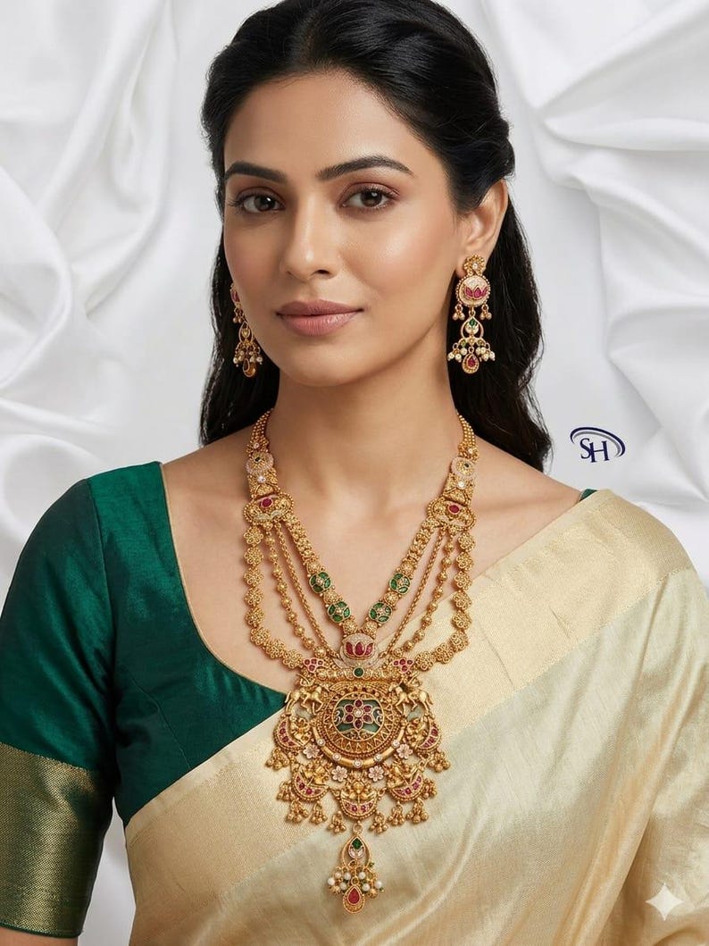 Antique Gold Rani Haar Set | Indian Bridal Necklace, Earrings | Temple ...