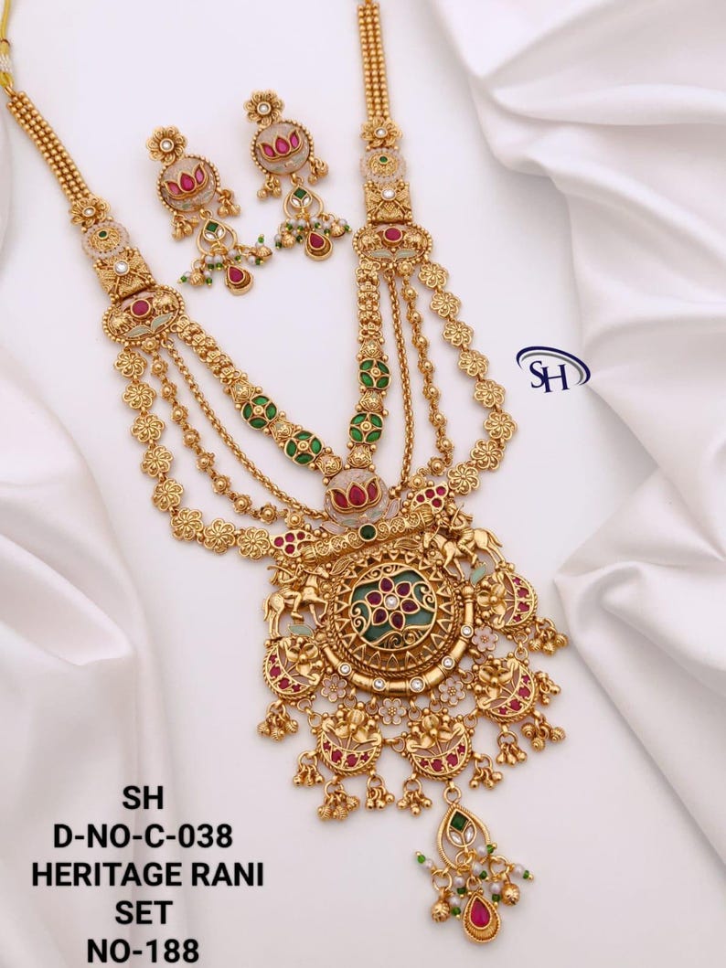 Antique Gold Rani Haar Set | Indian Bridal Necklace, Earrings | Temple ...
