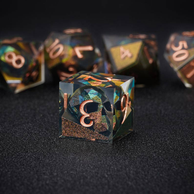 Handcrafted Clear Resin Dice With Floating Skull Core, Sharp Edge Dice ...
