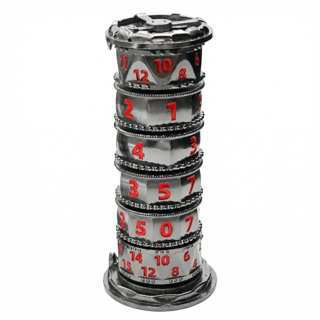 Steampunk Rotating Dice Tower & 7 Metal Polyhedral Set - Mechanical ...