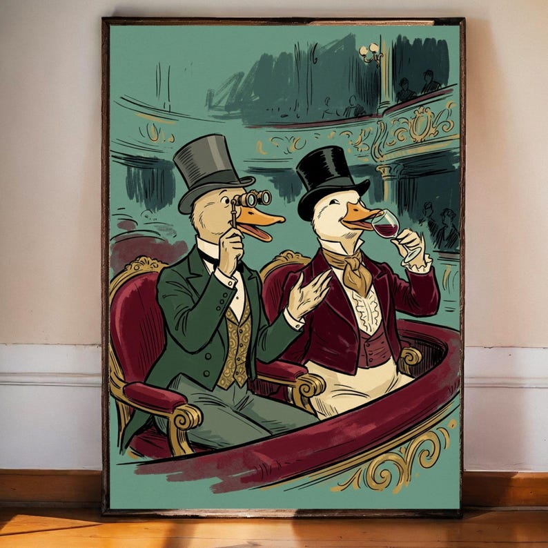 Opera Box Ducks Giclée French Humor Top Hat Ducks Theatre Wine ...