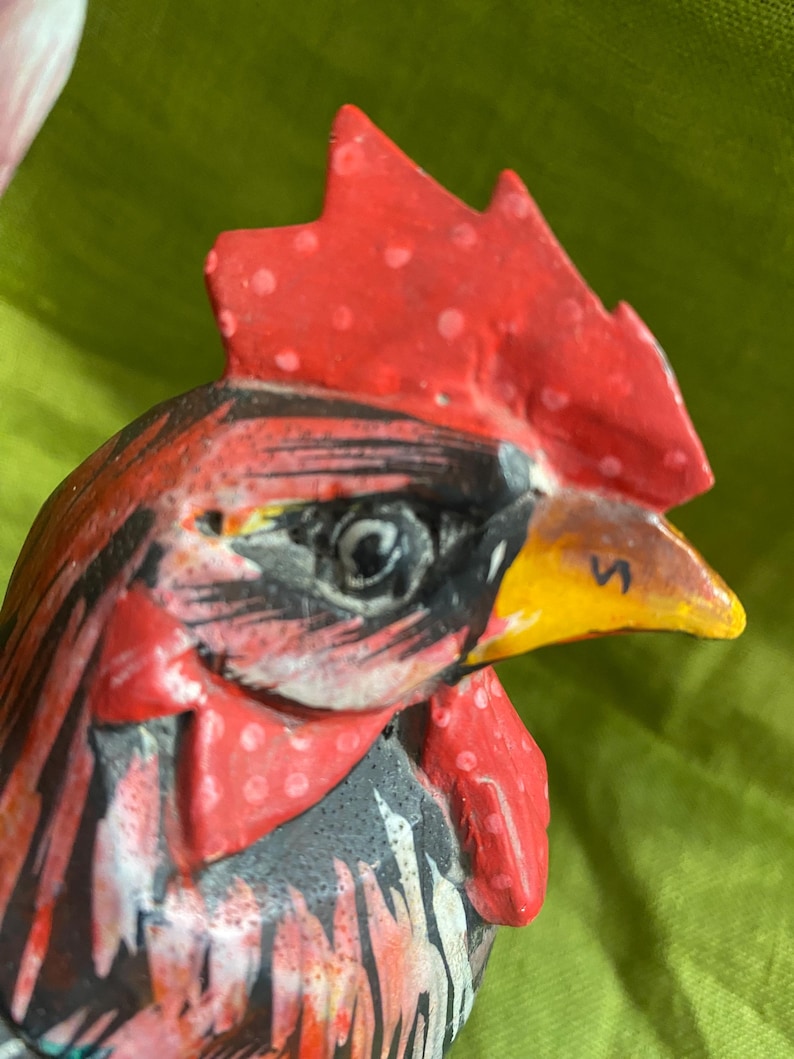 Vintage 1990s Mexican Folk Art Rooster, Hand-carved and Painted From ...