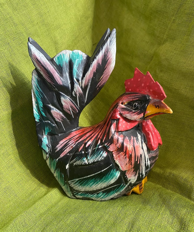 Vintage 1990s Mexican Folk Art Rooster, Hand-carved and Painted From ...